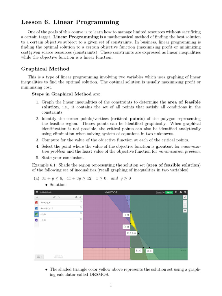 Lesson 6.1 | PDF | Mathematical Optimization | Linear Programming Lesson 6.1 | PDF | Mathematical Optimization | Linear Programming
