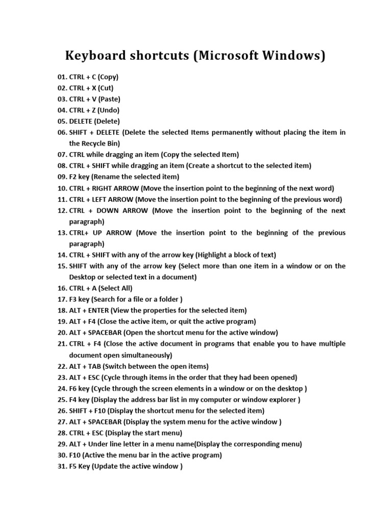 75 COMPUTER KEYBOARD SHORTCUTS | PDF | Computer Keyboard | Keyboard ...