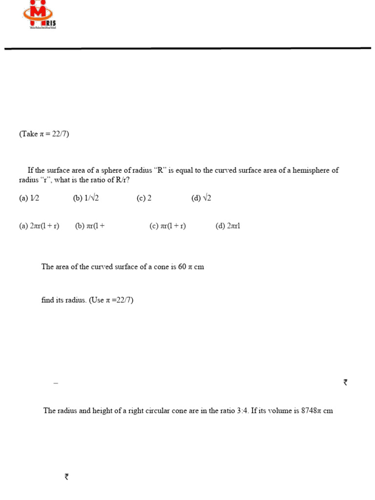 Math Surface Area & Volume Questions | PDF | Sphere | Area