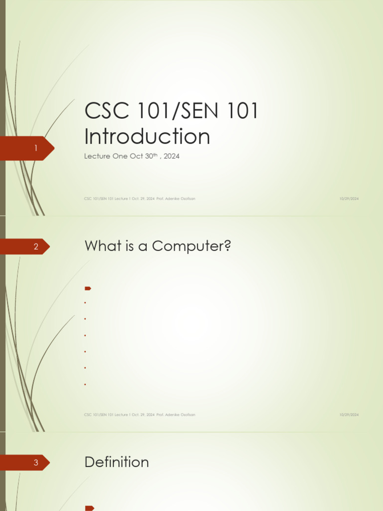 CSC 101-SEN 101 Introduction-1 | PDF | Integrated Circuit | Electronic Circuits