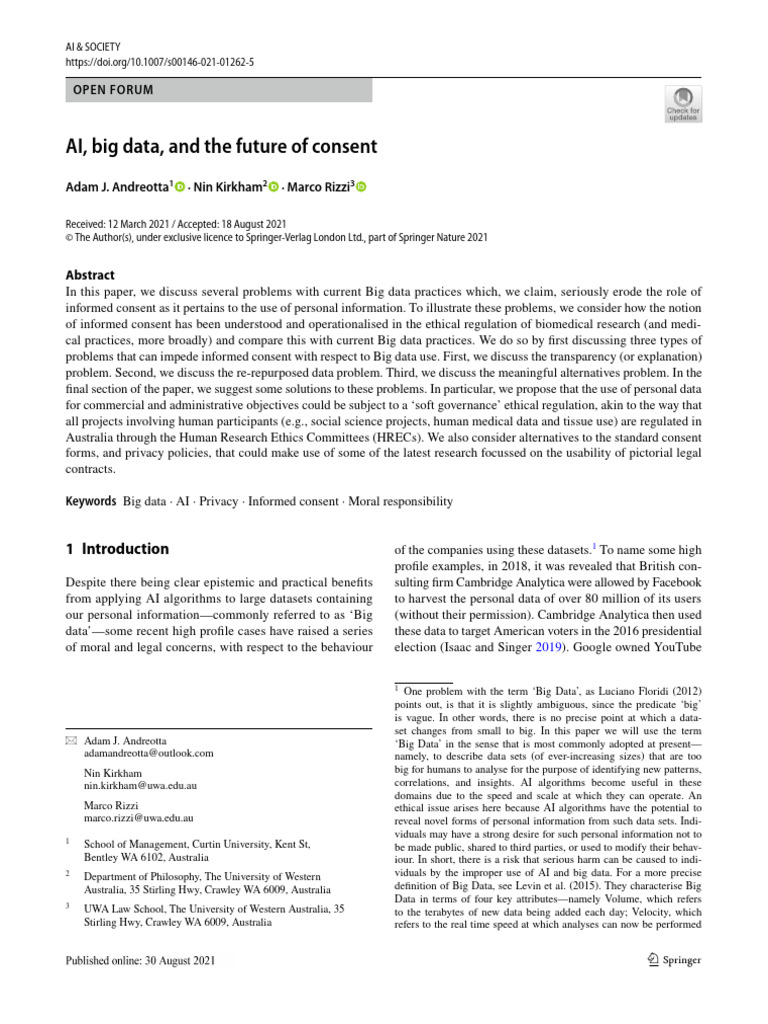 AI_big_data_and_the_future_of_consent | PDF | Informed Consent | Consent