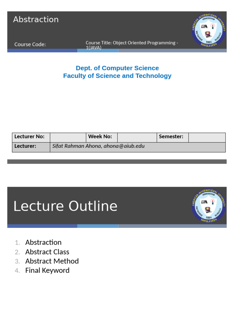 Lecture 8.1 - Abstraction | PDF | Class (Computer Programming) | Inheritance (Object Oriented ...