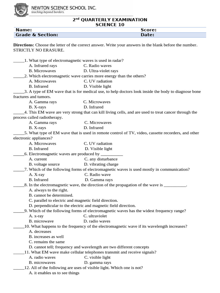 2nd Quarterly EXAM SCIENCE 10 | PDF
