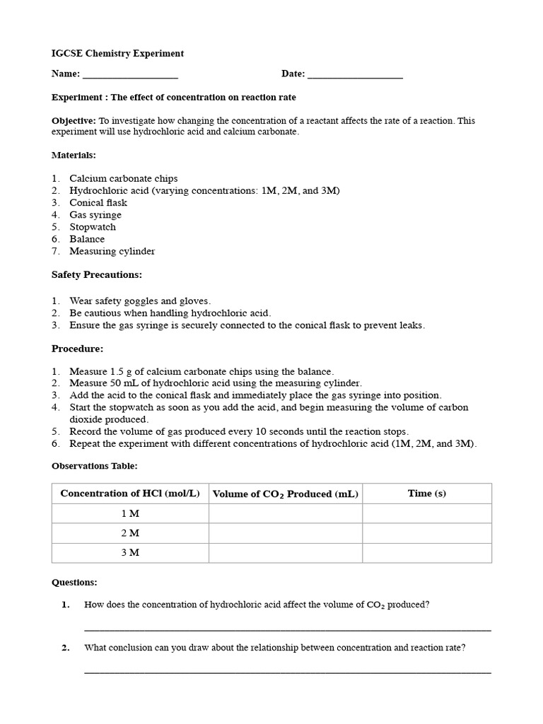 Effect of Concentration on Reaction Rate | PDF | Hydrochloric Acid | Acid