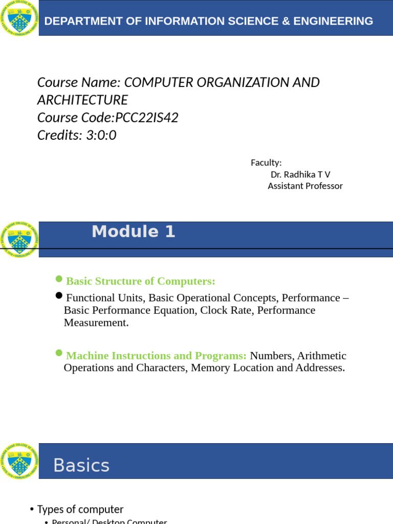 Module 1 CO & CA | PDF | Computer Data Storage | Central Processing Unit