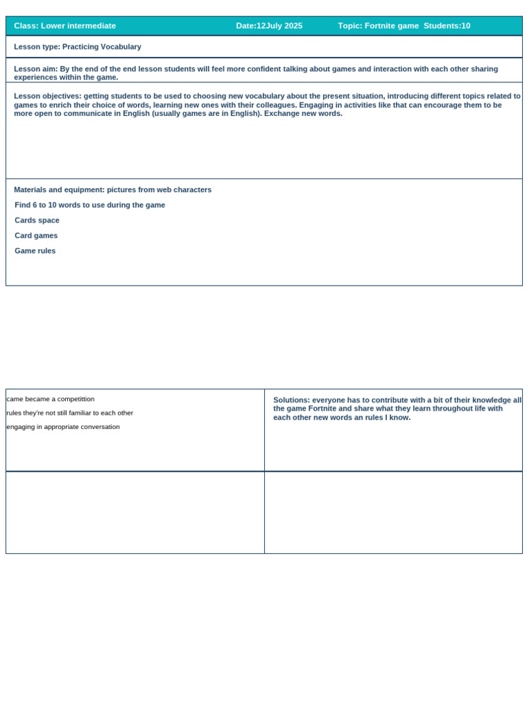 TEFL02 L3 U2 Lesson Plan Template Word Docanamariabuenotelles | PDF ...
