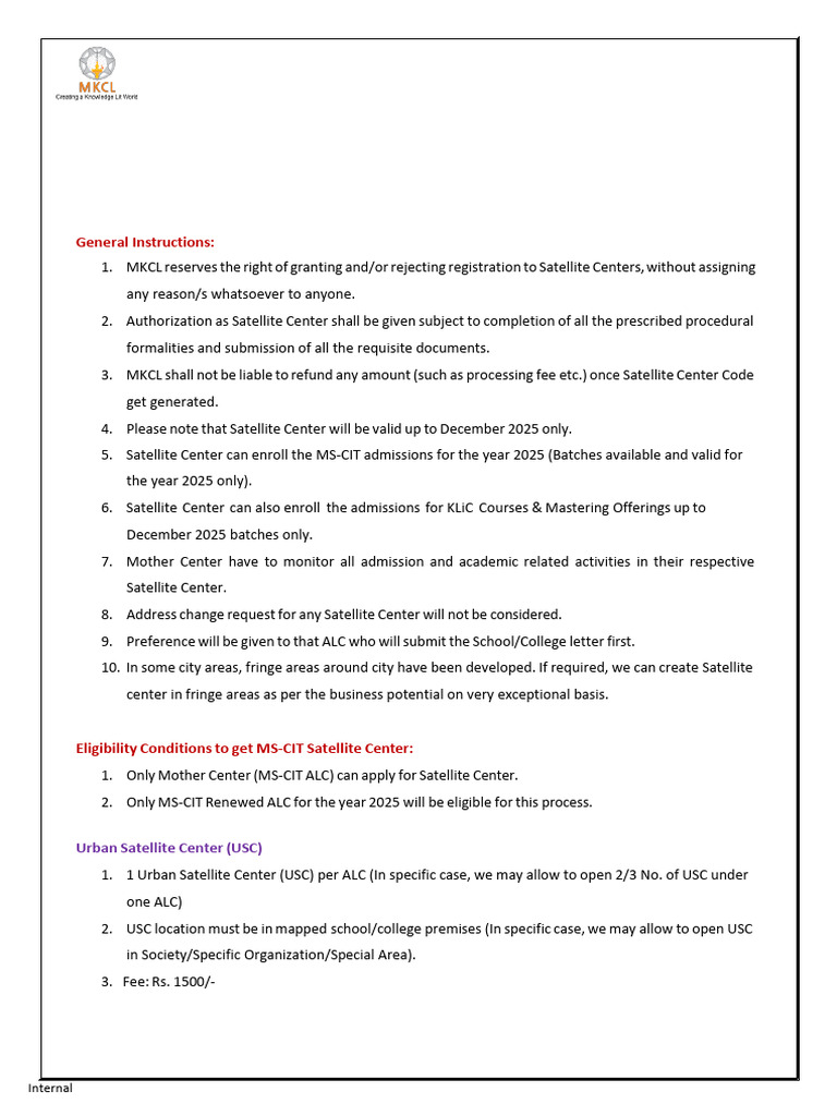 Guidelines For MS-CIT Satellite Center Registration Process 2025 | PDF | Computing | Computer ...