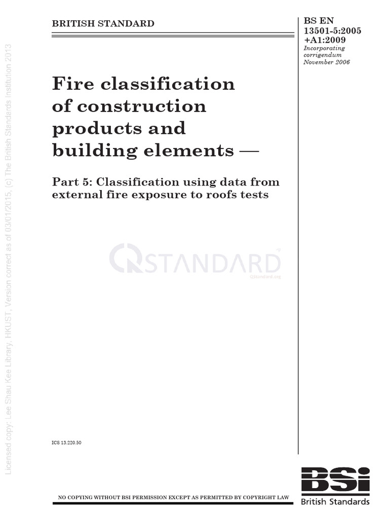 Fire Classification for Roofs: EN 13501-5 | PDF
