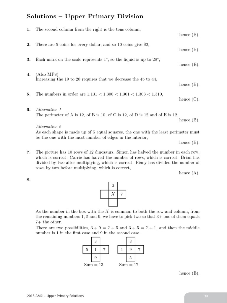 2015 AMC Upper Primary Solutions | PDF