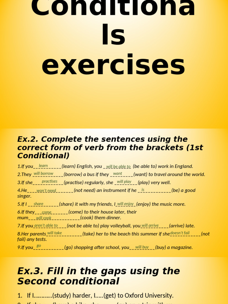 Conditionals Exercises Type Zero First Second Grammar Drills Grammar ...
