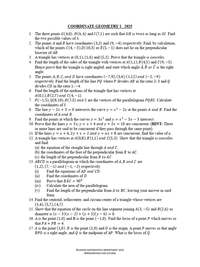 Coordinate Geometry Problems 2025 | PDF | Triangle | Circle