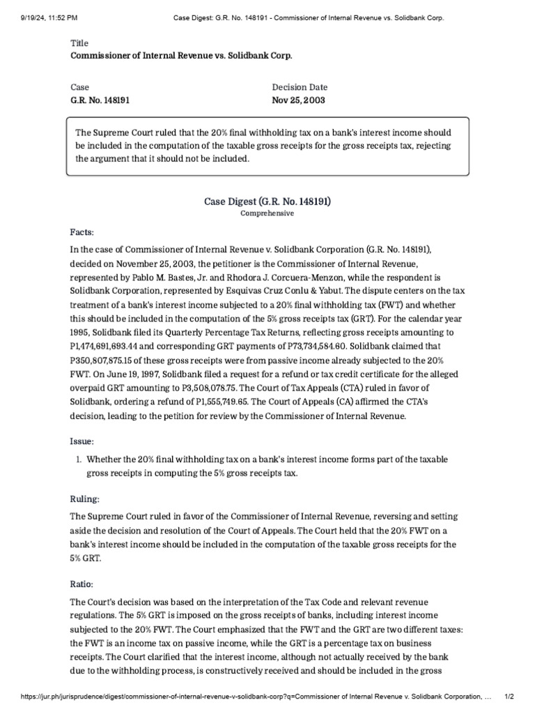 Case Digest - G.R. No. 148191 - Commissioner of Internal Revenue vs ...