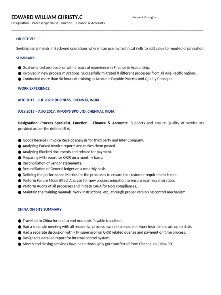 Edward William Christy Qualification Summary | PDF | Accounts Payable | Business