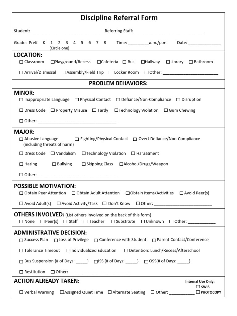 Discipline Referral Form 1 | PDF | Psychological Abuse | Injustice