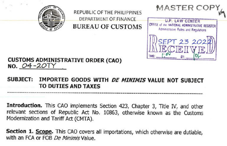 Custom Dministrative Order Philippines | PDF