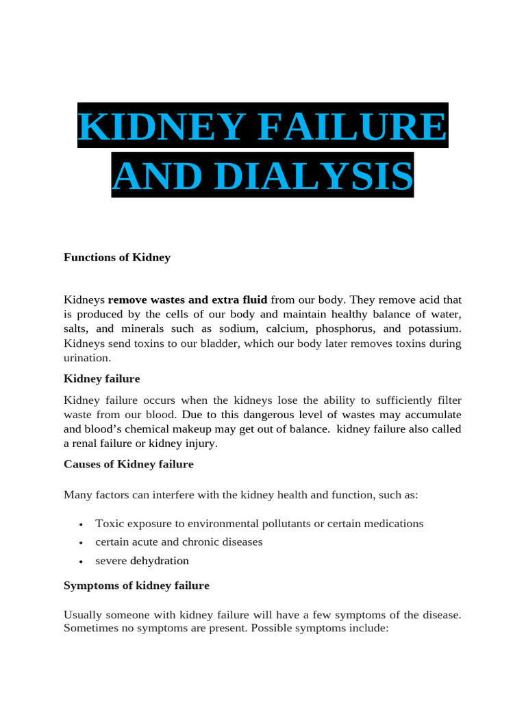 Kidneys failure and dialysis | PDF