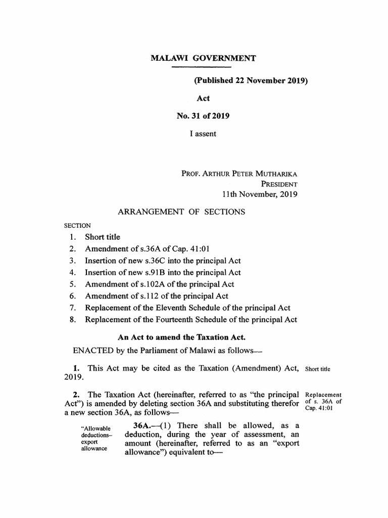 Act 31 of 2019 - LAws of Malawi | PDF