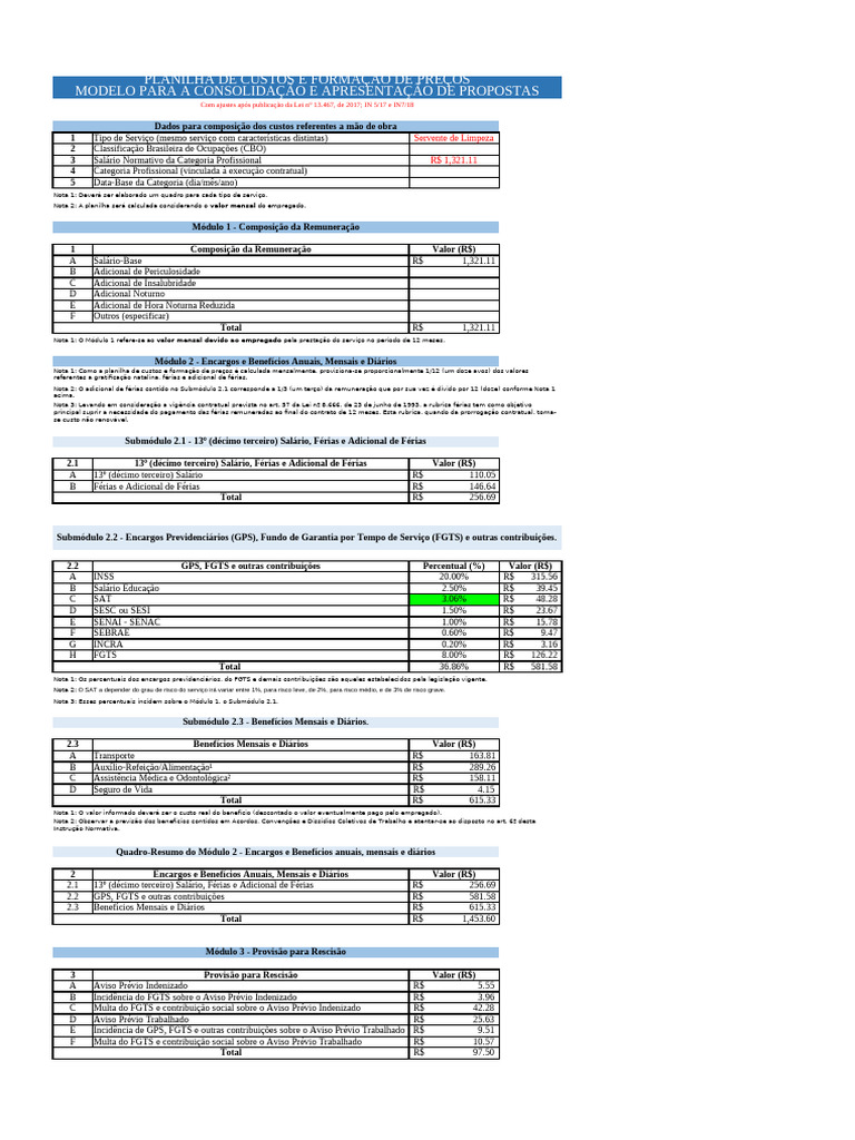 Planilha-Mao-de-Obra-2024-1 | PDF | Férias trabalhistas | Salário