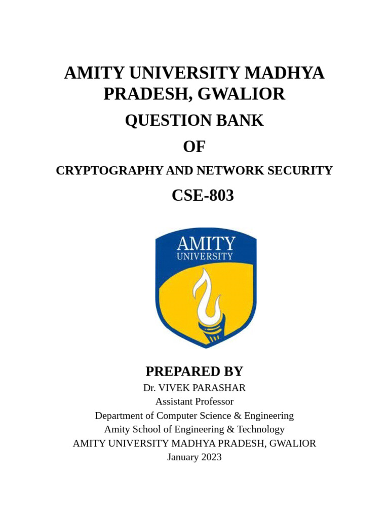 QB _CSE803_Cryptography and Network Security (1) (2) | PDF | Encryption | Public Key Cryptography