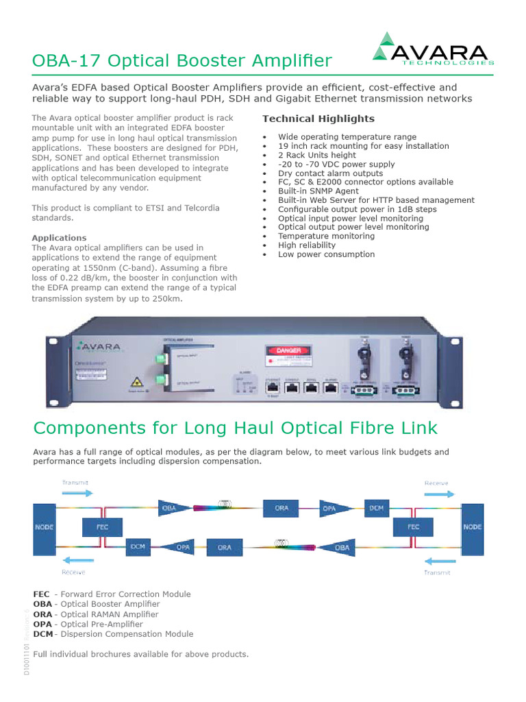 Brochure_oba | PDF | Fiber Optic Communication | Amplifier