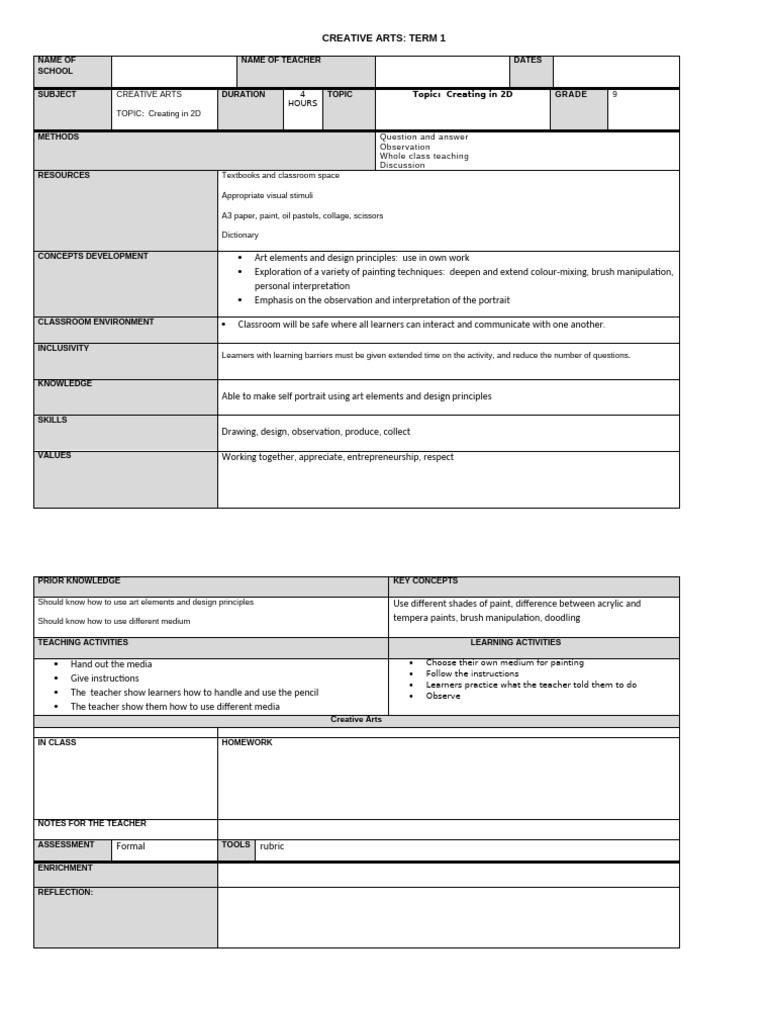 2 CREATIVE ARTS Topic 1 Create in 2D (2) | PDF | Learning | Teachers 2 CREATIVE ARTS Topic 1 Create in 2D (2) | PDF | Learning | Teachers