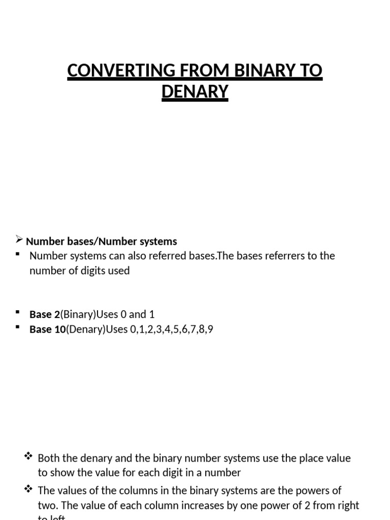 CONVERTING FROM BINARY TO DENARY | PDF