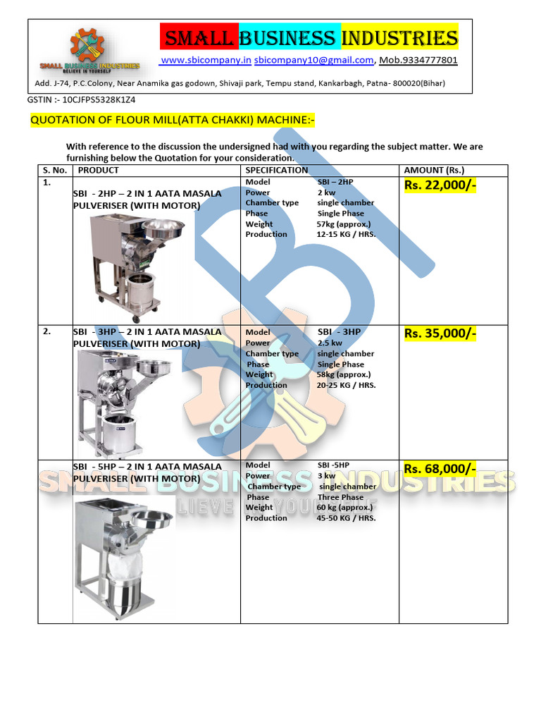 Aata Chakki Machine Quotation | PDF | Economies | Business