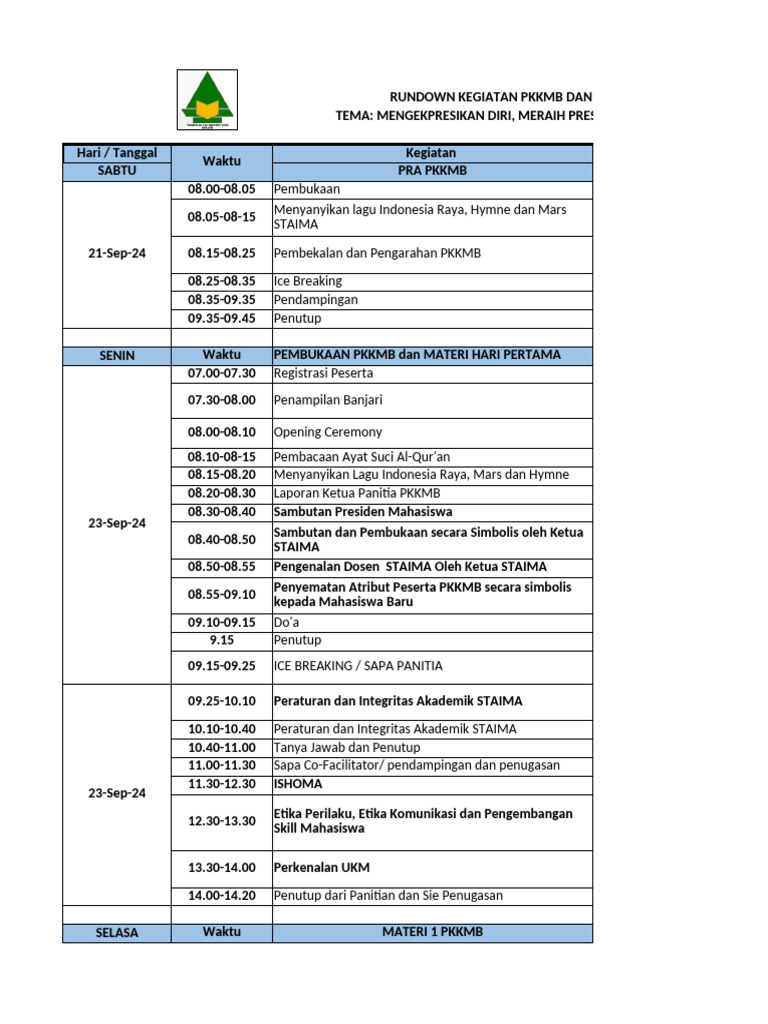 Rundown PKKMB 2024 - Dan Perlengkapannya (Revisi 2 Fixs) | PDF