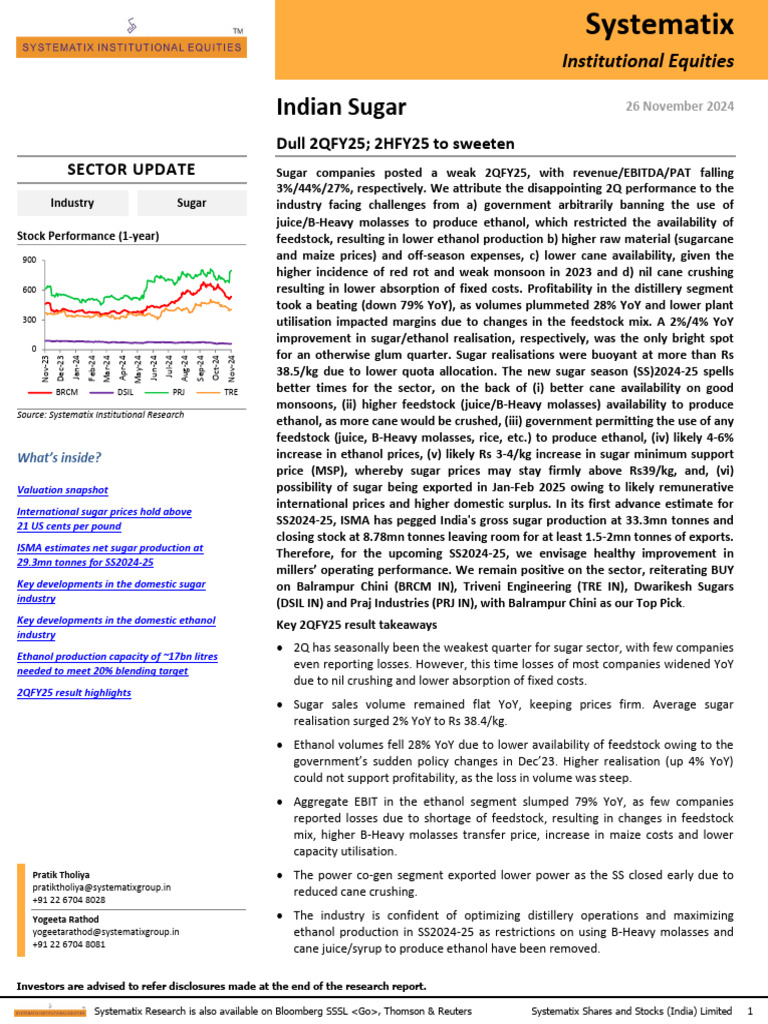Indian Sugar - Sector Update - 26-11-2024 - Systematix | PDF ...