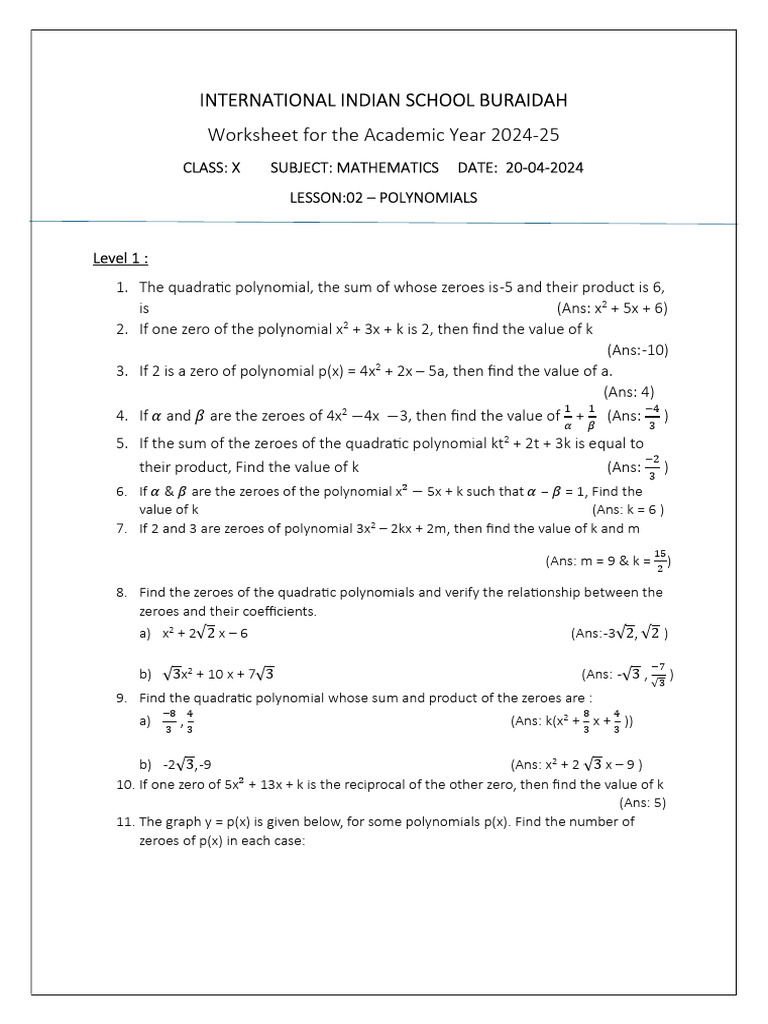 10 Maths 2 Pdf Zero Of A Function Polynomial