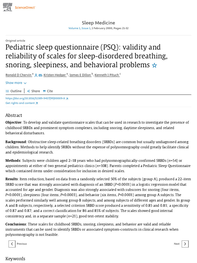2 Pediatric sleep questionnaire (PSQ)_ validity and reliability of scales for sleep-disordered ...