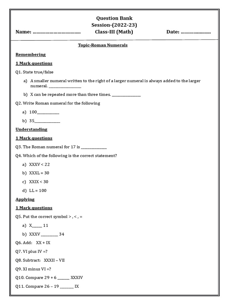 Roman Numerals 2022-23 QB | PDF