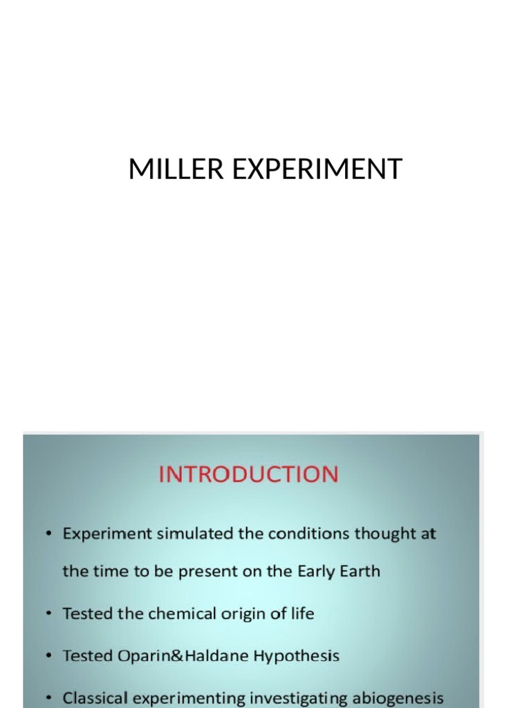 Miller Experiment 1 | PDF