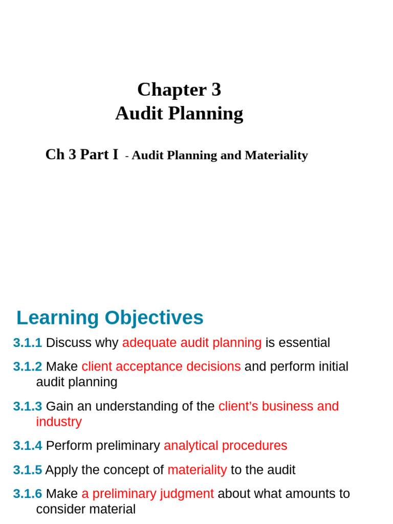 Audit I Ch 3 Part I Audit Planning & Materiality | PDF | Audit | Risk