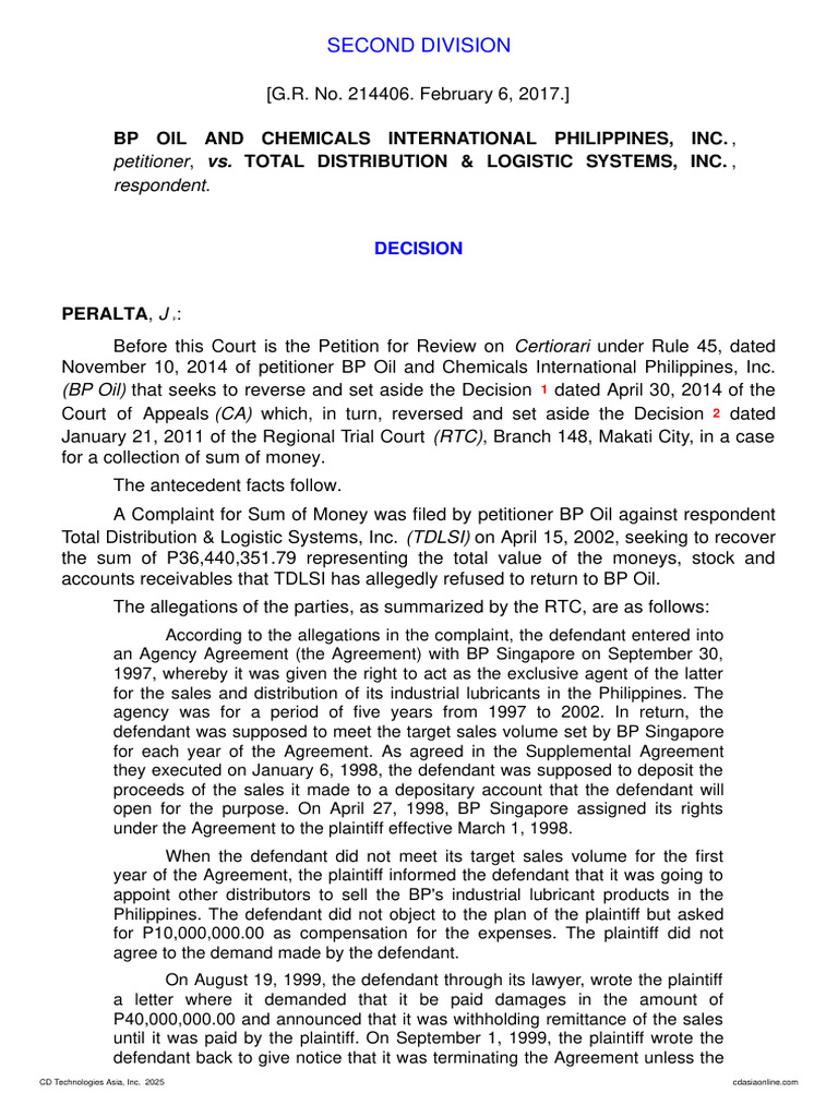 BP Oil vs. Total Distribution Case Summary | PDF | Burden Of Proof (Law ...