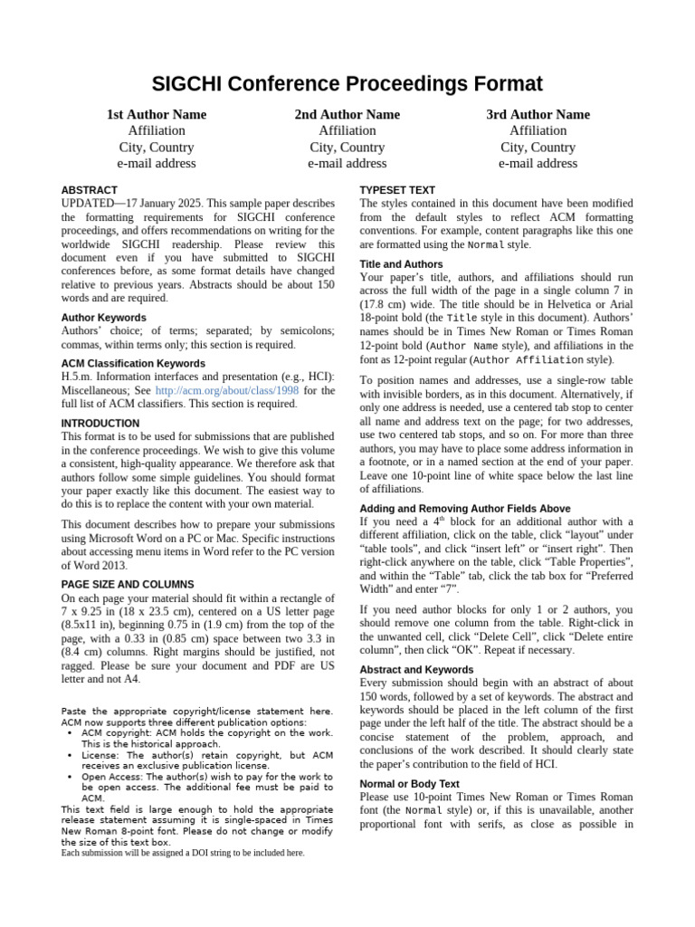 Sigchi Conference Proceedings Format | PDF | Microsoft Word | Arial