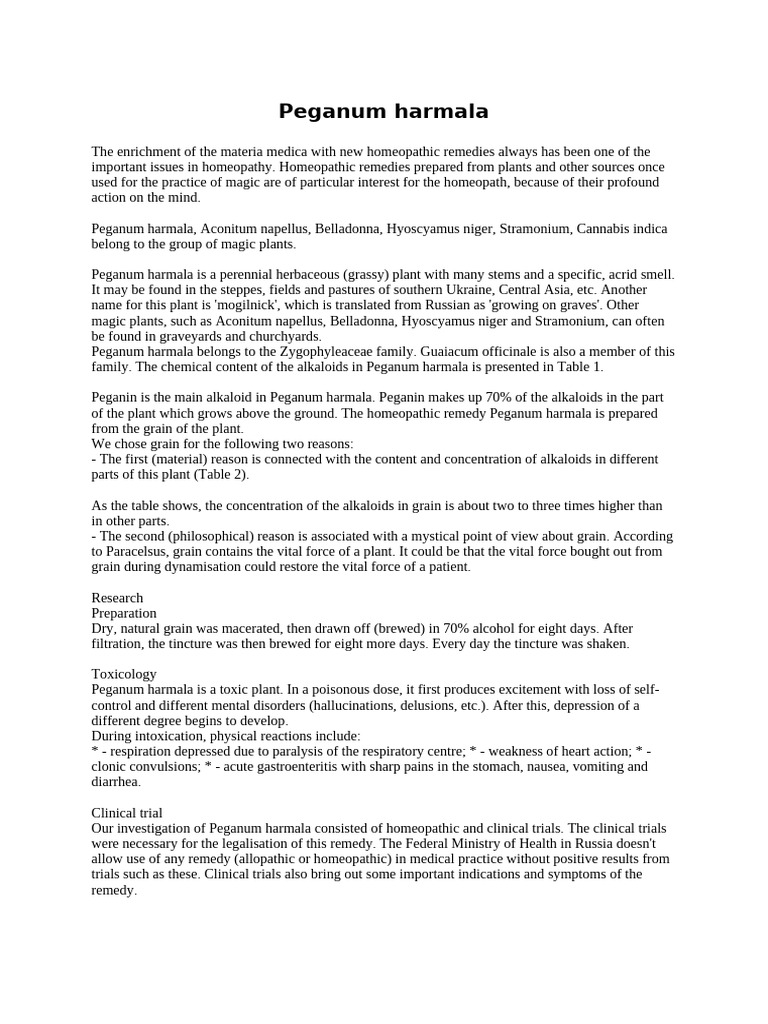 peganum harmala | PDF | Homeopathy | Diseases And Disorders