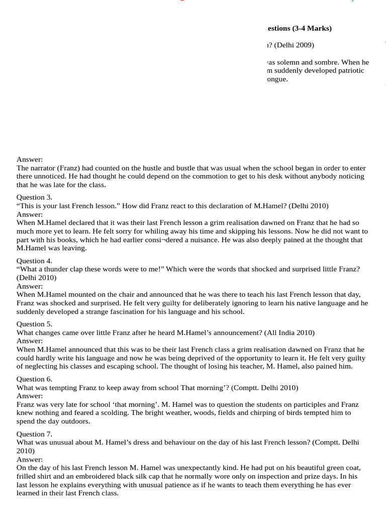 Flamingo Important Question Answers | PDF | Teachers