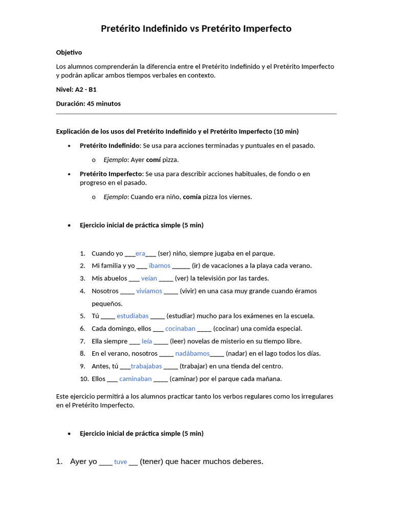 01 Pretério Indefinido Vs Pretérito Imperfecto - Profesor | PDF