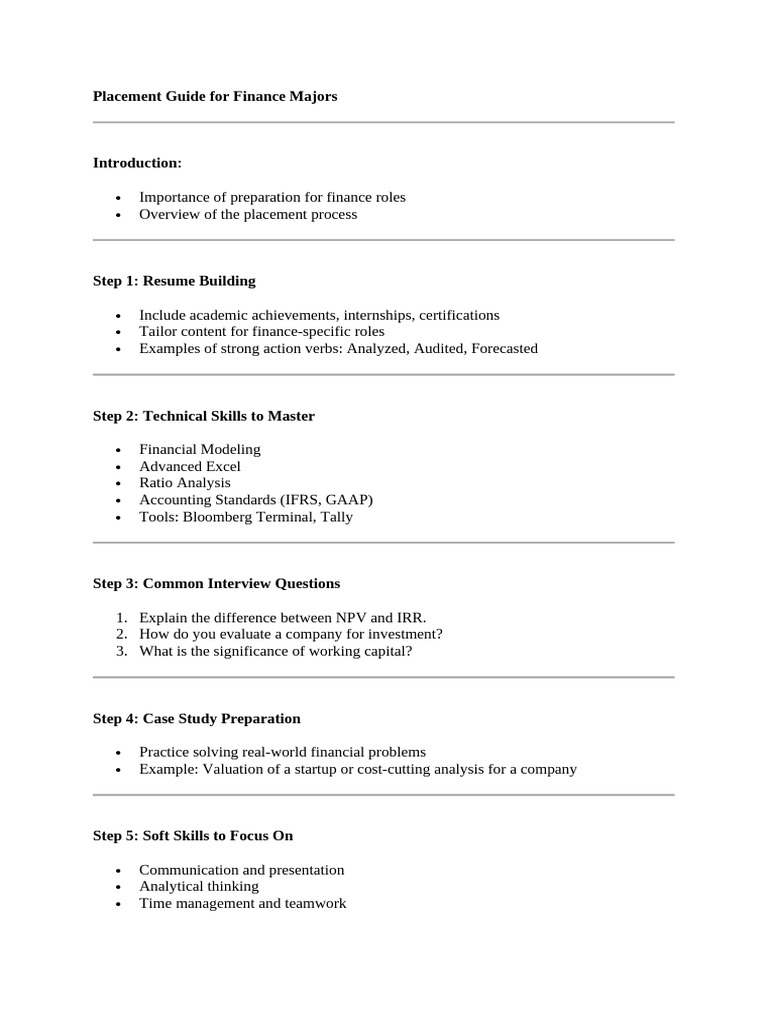 Finance Placement Guide | PDF