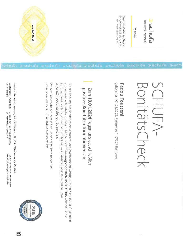 Fousseni, Fadou Schufa-Auskunft | PDF