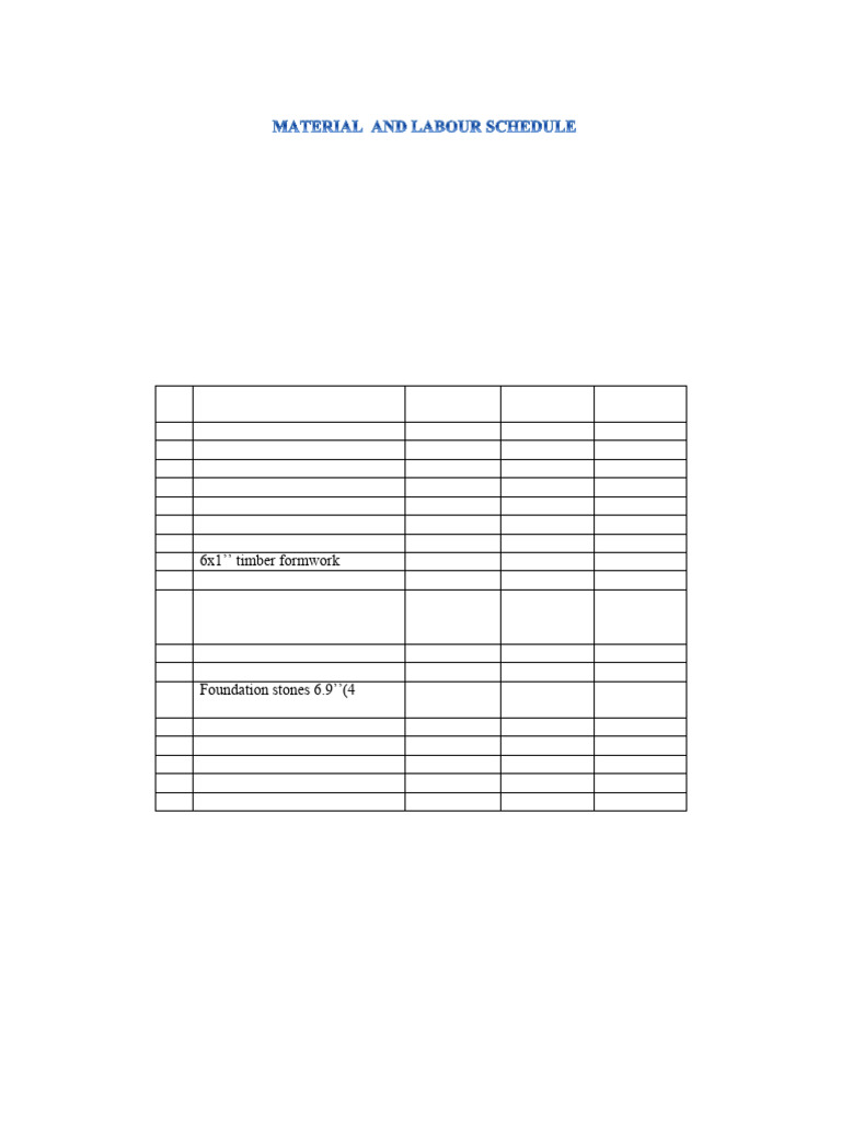 Construction Labour and Material Schedule | PDF | Framing (Construction ...