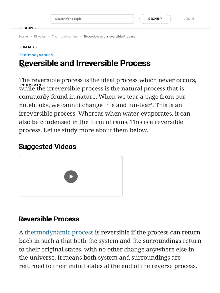 Reversible Process and Irreversible Process - Concepts, Videos ...