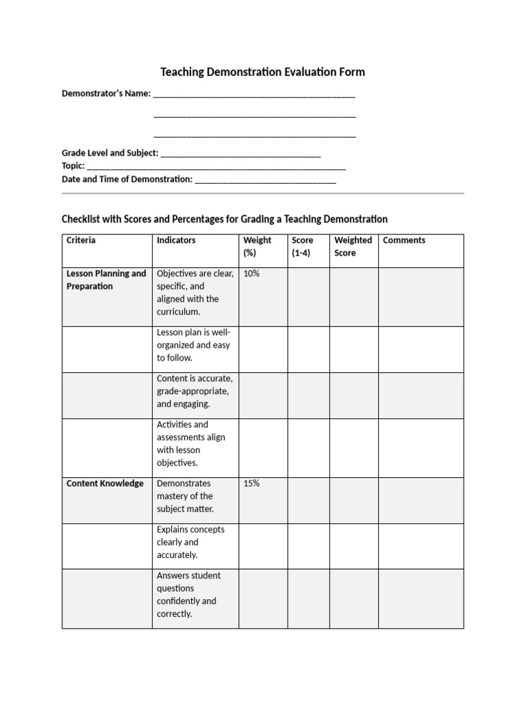 Teaching Demonstration Evaluation Guide | PDF | Educational Assessment ...