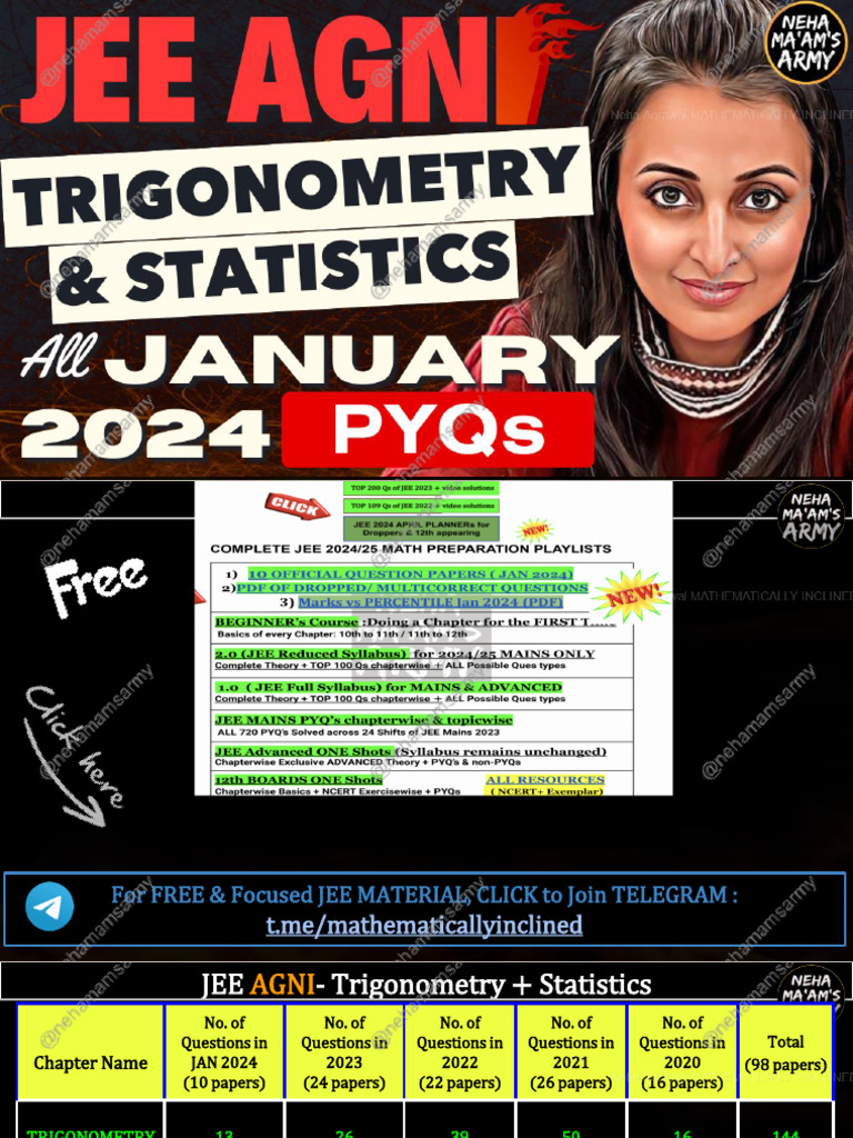 JEE Mains JAN 2024 PYQs - Trigonometry + Statistics | PDF ...