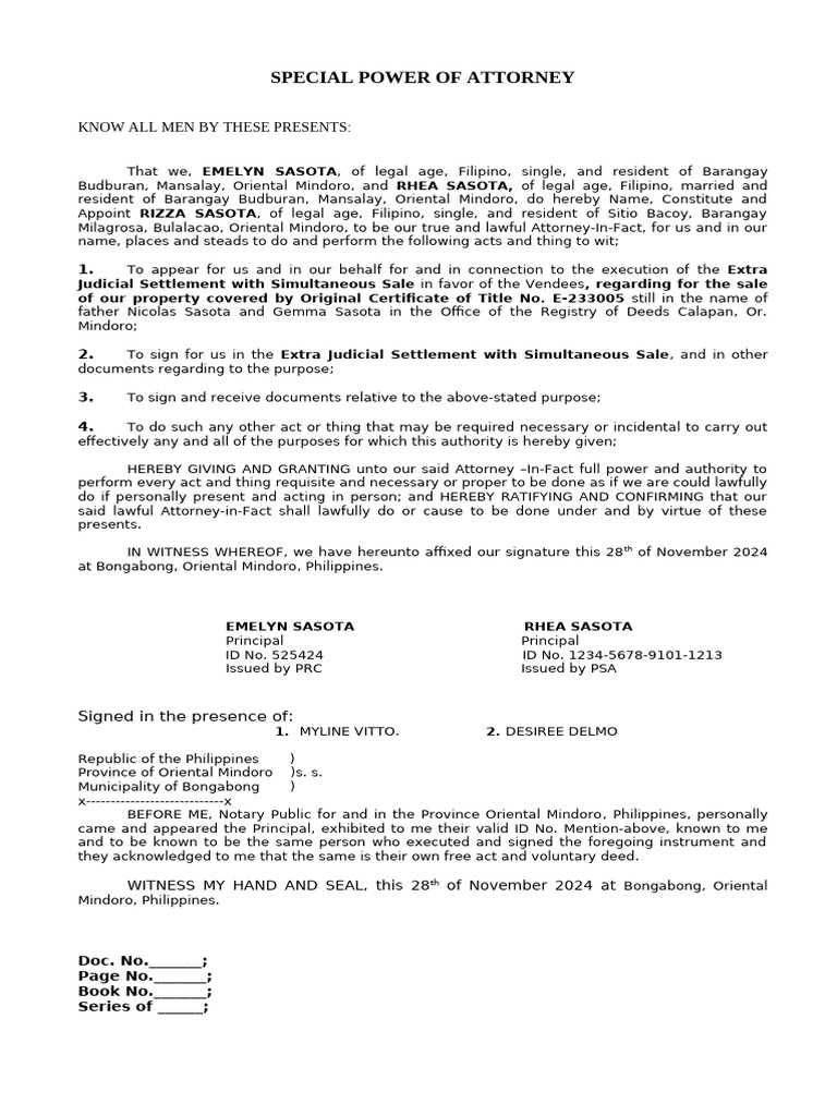 Special 20 Power of Attorney Rizza He He | PDF | Power Of Attorney ...