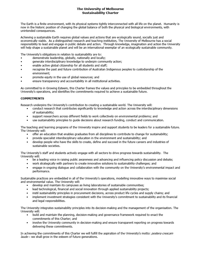 UoM Sustainability-Charter Feb 18 | PDF | Sustainability | Sustainable ...