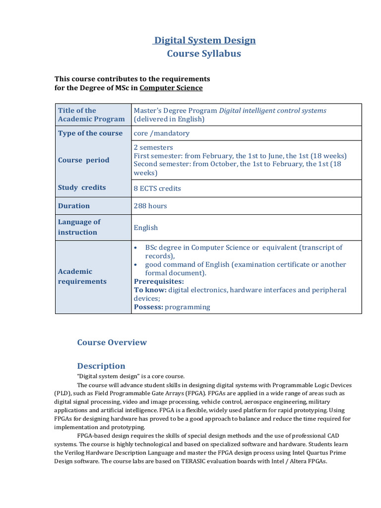 2-3 Syllabus Digital System Design 0 | PDF | Hardware Description ...