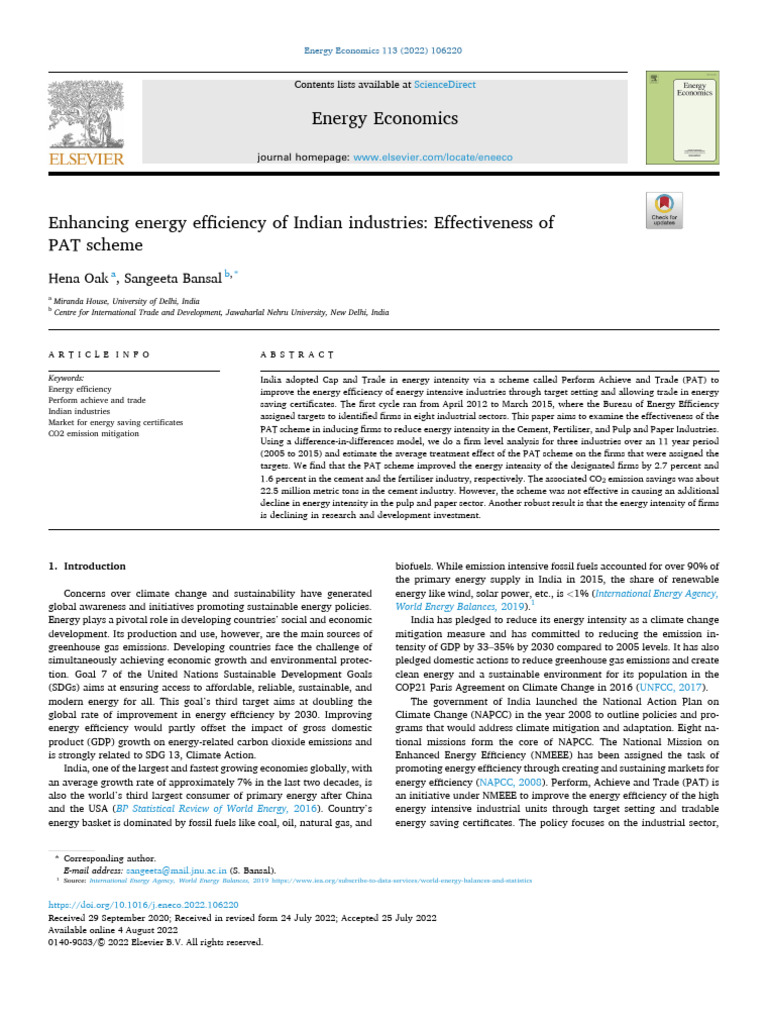 Effectiveness of India's PAT Scheme | PDF | Efficient Energy Use ...