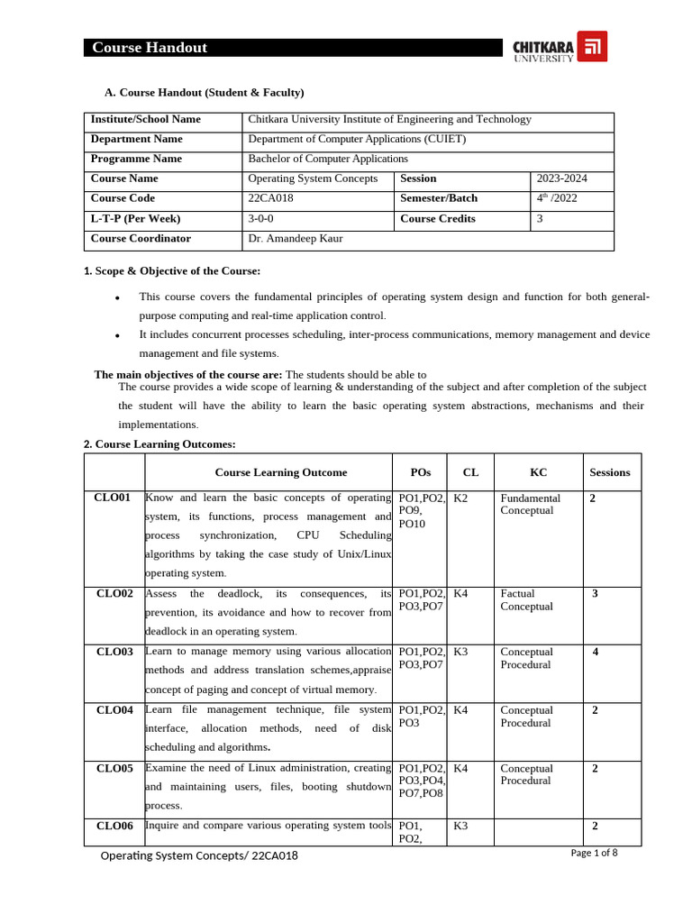 22CA018 - Operating System Concepts | PDF | Scheduling (Computing) | Process (Computing)